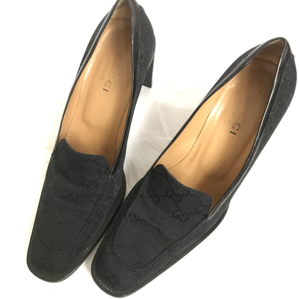 Gucci Gg Canvas Leather Moccasin Pumps - Gem